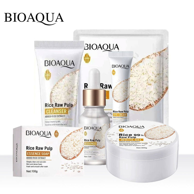 Bioaqua Pack of 6 Rice Raw Pulp Whitening Skincare Products Set ...