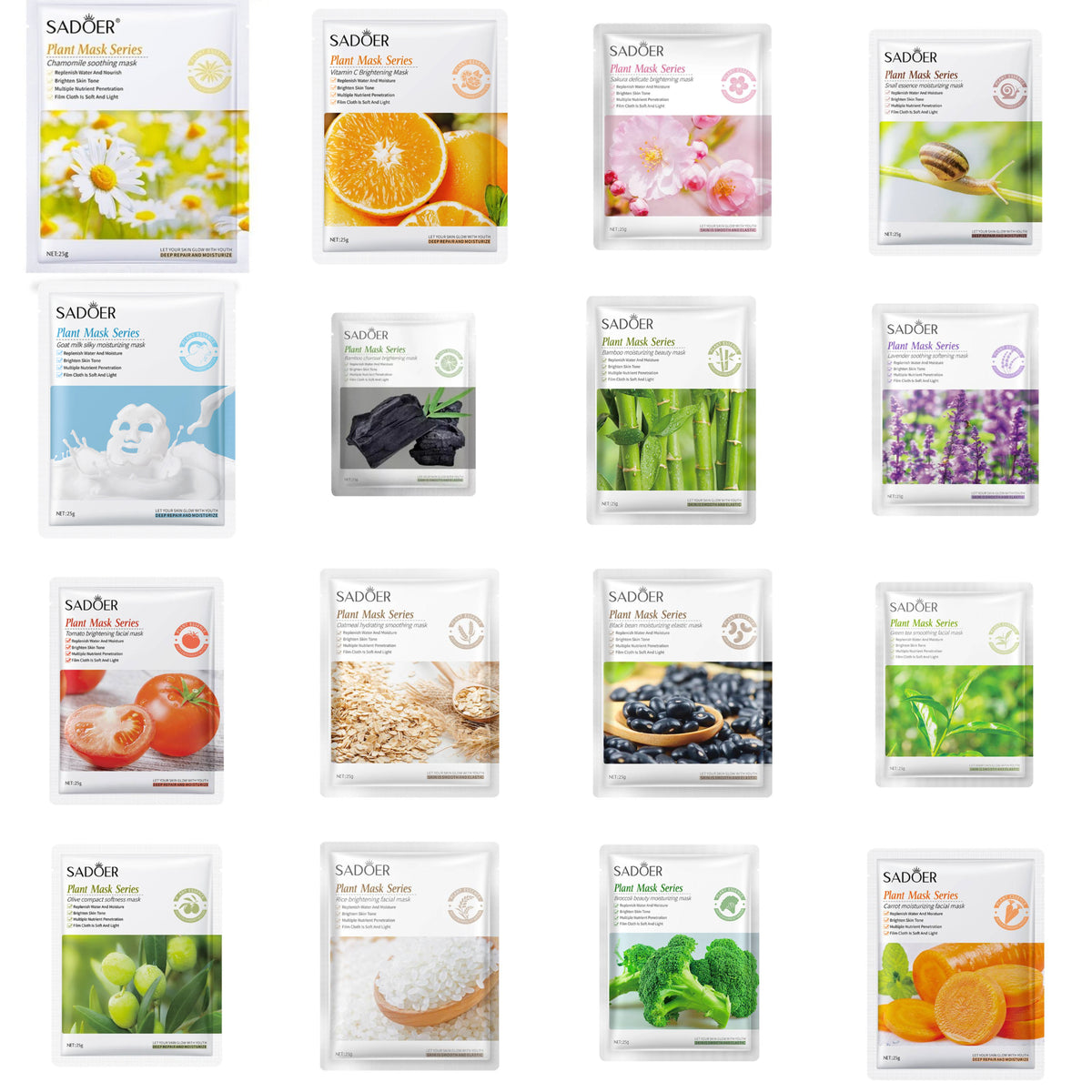 SADOER Plant-Based Face Sheet Masks - Multi-Pack (3/5/10/12 Pcs Random ...